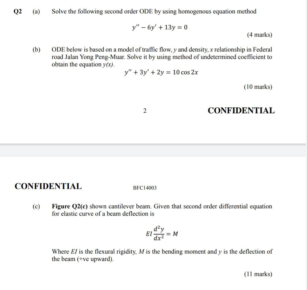 Solved Q2 (a) Solve the following second order ODE by using | Chegg.com