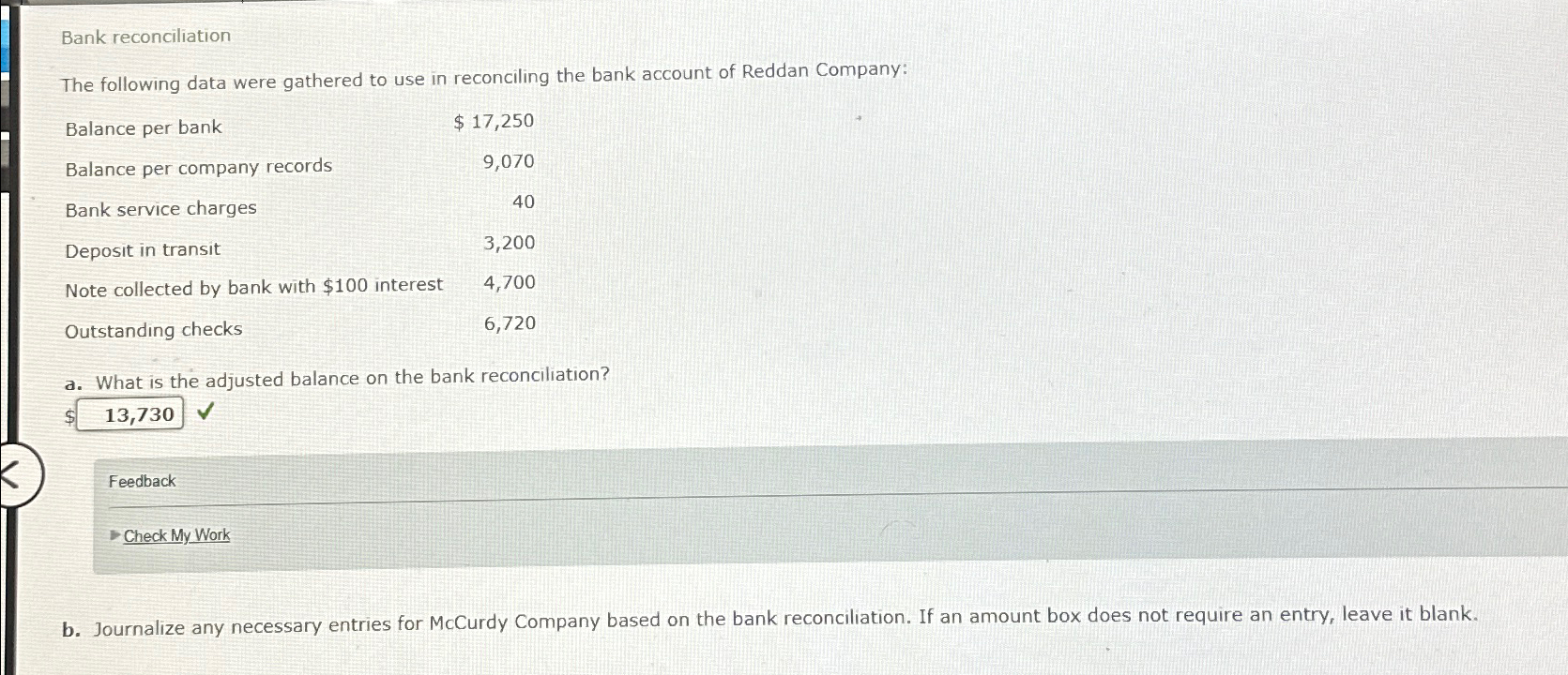 Solved Bank reconciliationThe following data were gathered | Chegg.com