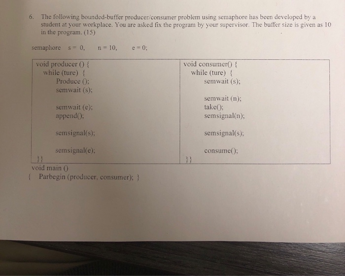 Solved 6 The Following Bounded Buffer Producerconsumer