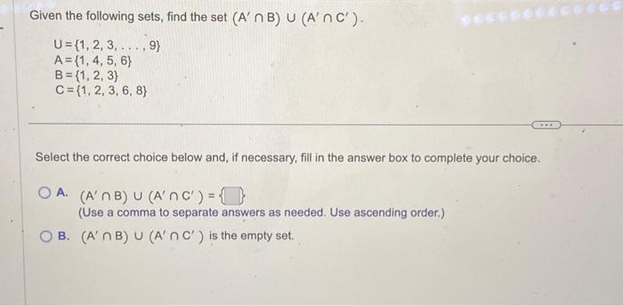 Solved Given the following sets, find the set | Chegg.com