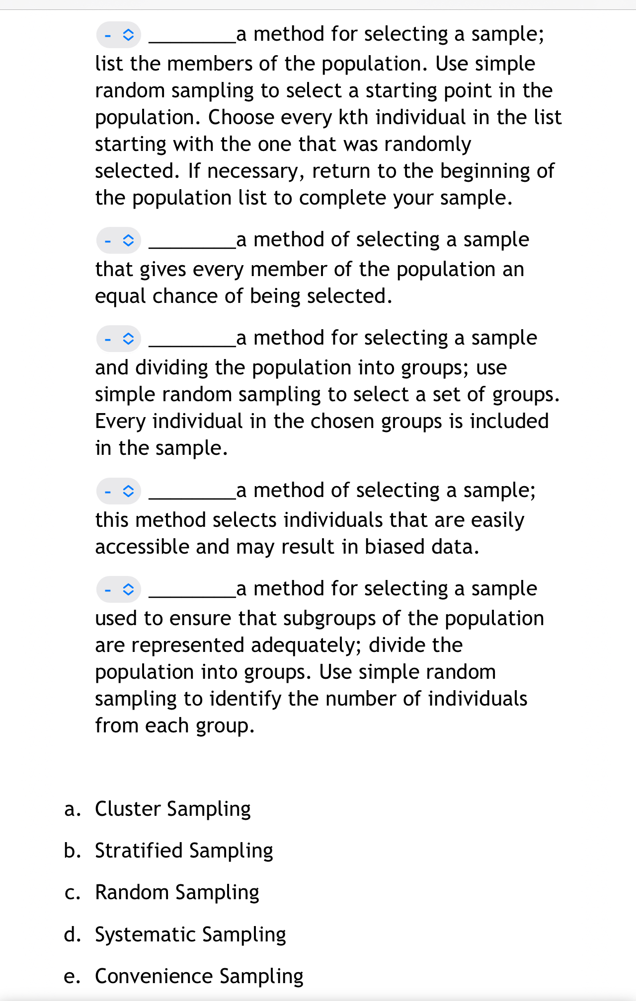 Solved -hat(∼) q, ﻿a method for selecting a sample; list the | Chegg.com