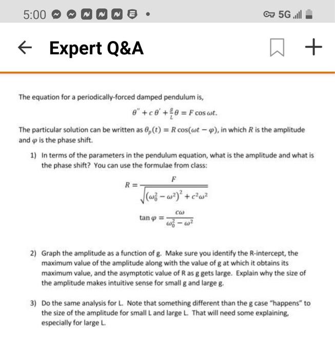 Solved 5:00 Cv 5G... + Expert Q&A W + The equation for a | Chegg.com