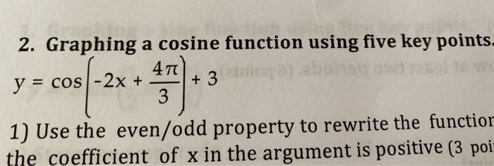 Solved 2. Graphing a cosine function using five key points | Chegg.com