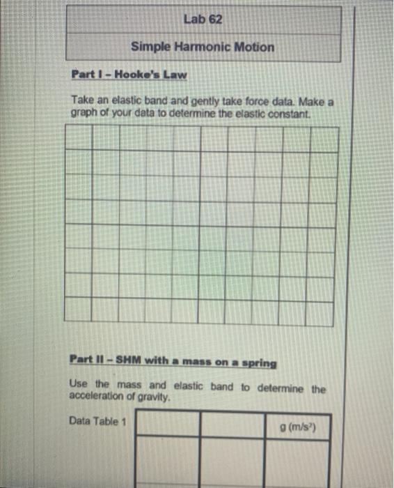 Solved Lab 62 Simple Harmonic Motion Part 1 - Hooke's Law | Chegg.com