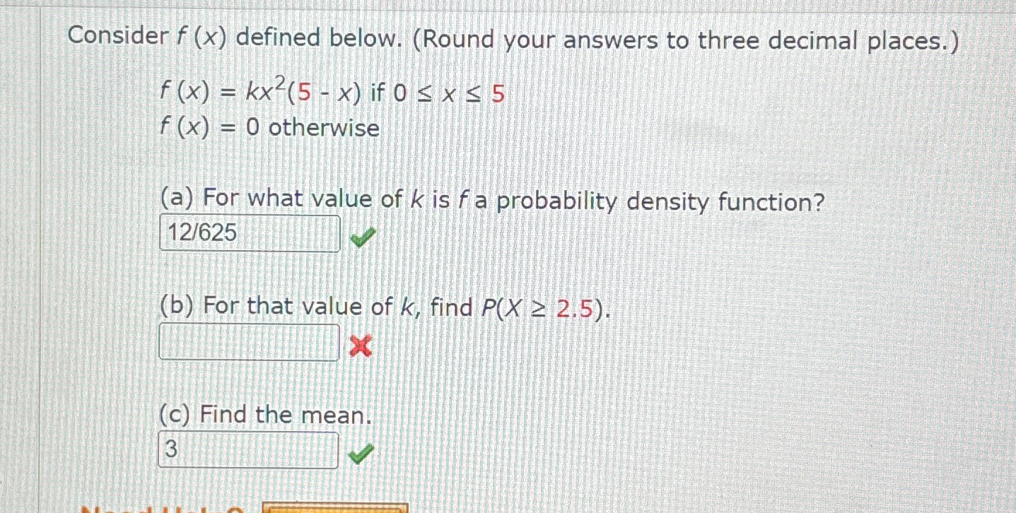 Solved Consider f(x) ﻿defined below. (Round your answers to | Chegg.com