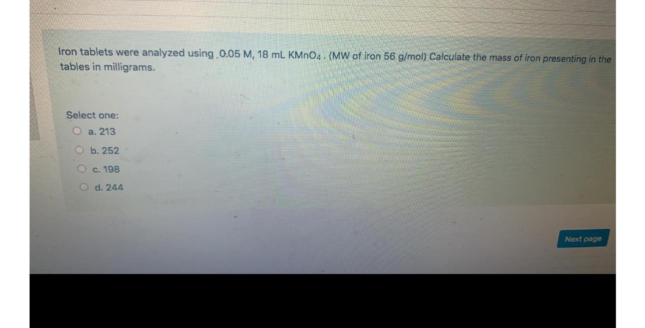 Solved Iron tablets were analyzed using 0.05M,18mLKMnO4. (MW | Chegg.com