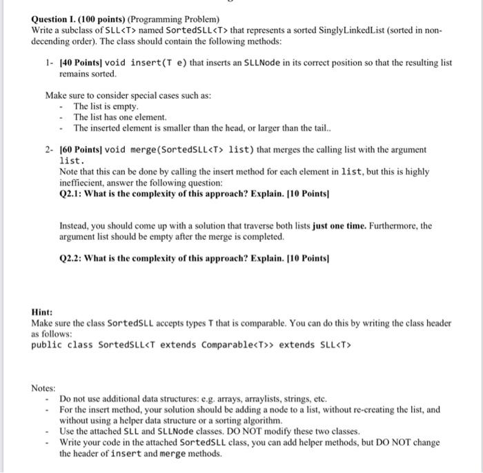 Solved Question I. (100 points) (Programming Problem) Write | Chegg.com