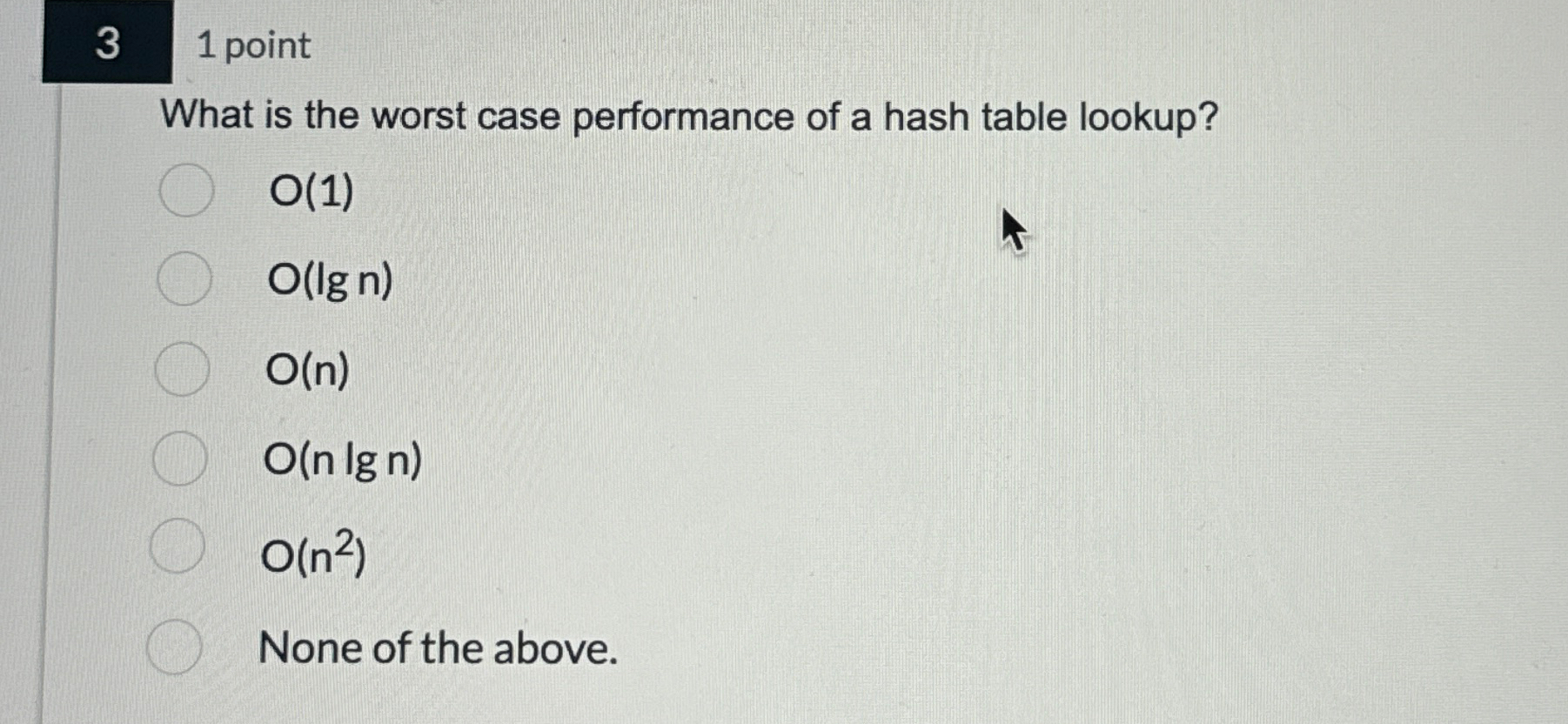 Solved 31 ﻿pointWhat is the worst case performance of a hash | Chegg.com