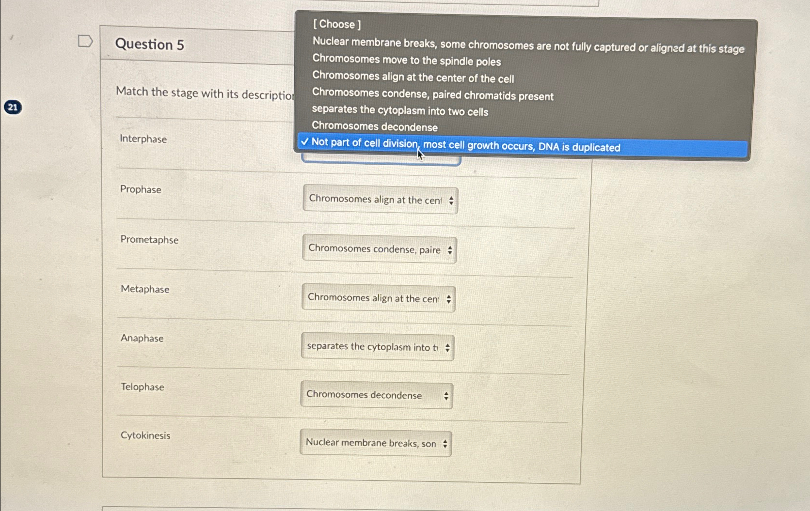 Solved Question 5Match the stage with its | Chegg.com