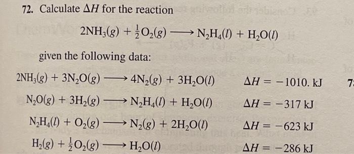 Solved 72. Calculate ΔH for the reaction | Chegg.com