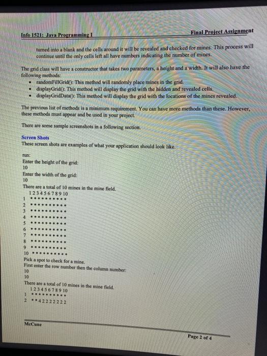 Solved Info 1521: Java Programming I Final Project | Chegg.com
