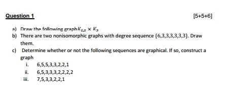Solved Question 1 [5+5+6] a) Draw the following graph K 2,2 | Chegg.com