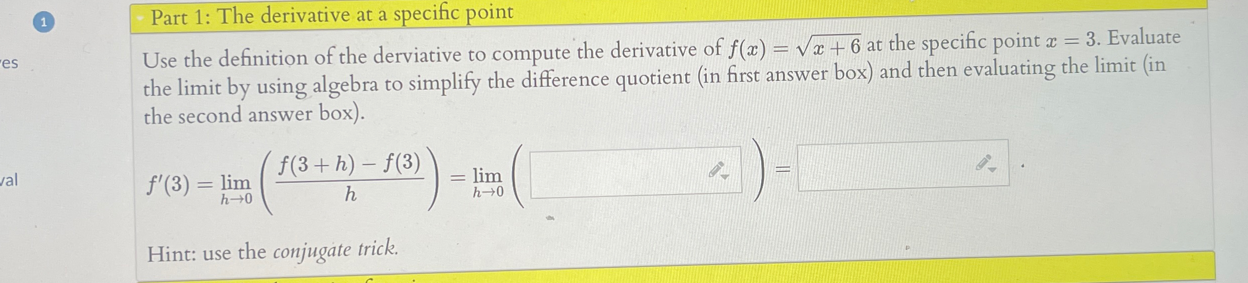 Solved (1) ﻿Part 1: The derivative at a specific pointUse | Chegg.com