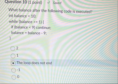 Solved Question 10 (1 ﻿point) ﻿SavedWhat balance after the | Chegg.com