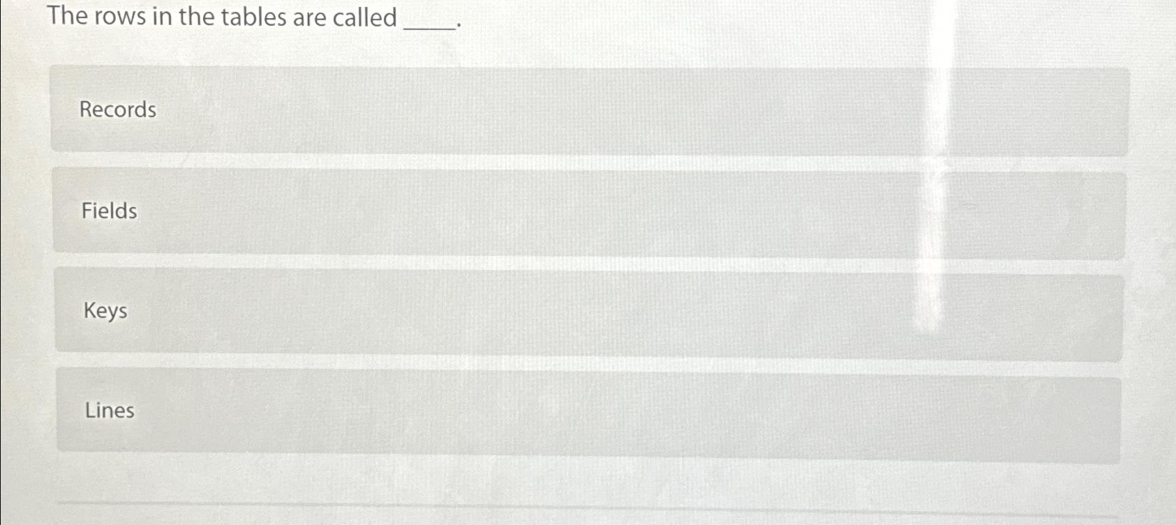 The rows in the tables are | Chegg.com