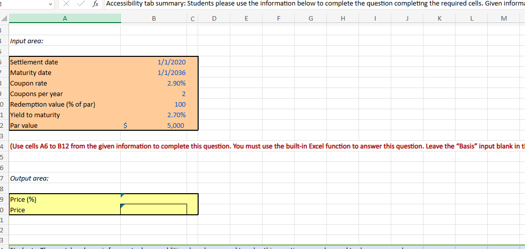 Solved (Use cells A6 ﻿to B12 ﻿from the given information to | Chegg.com