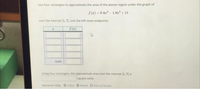 Solved Use four rectangles to approximate the area of the | Chegg.com
