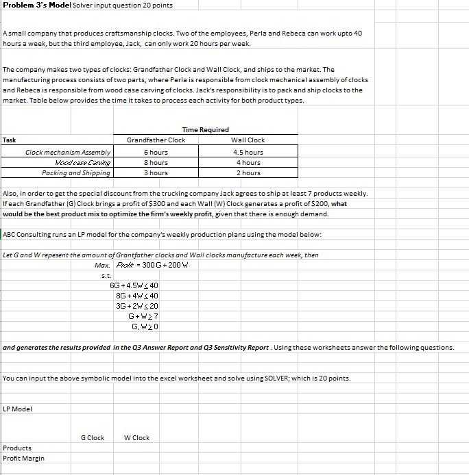 Solved Problem 3's Model Solver input question 20 ﻿pointsA | Chegg.com