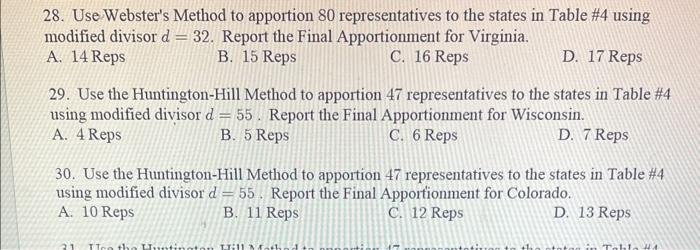 28. Use Webster's Method to apportion 80 | Chegg.com