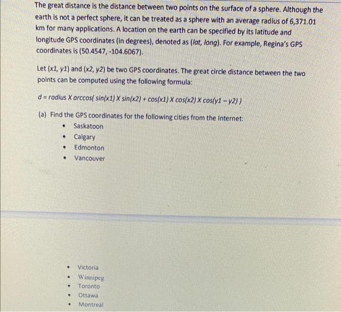 Solved The great distance is the distance between two points | Chegg.com