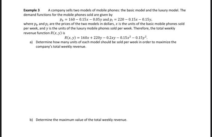 Solved Example 3 A company sells two models of mobile | Chegg.com