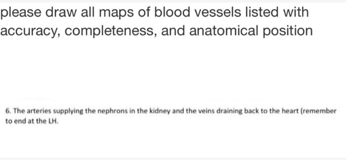 Solved please draw all maps of blood vessels listed with | Chegg.com