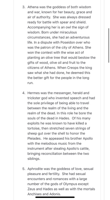 choose any story Select one of the above gods of | Chegg.com