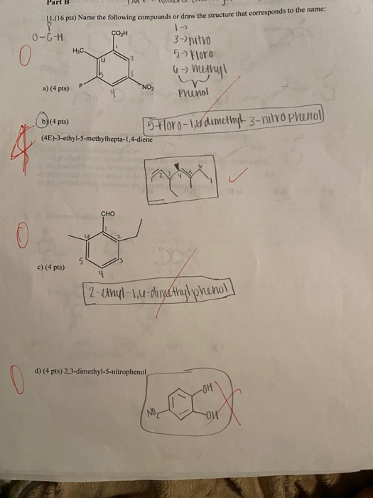 Solved Part B o 11.(16 pts) Name the following compounds or | Chegg.com