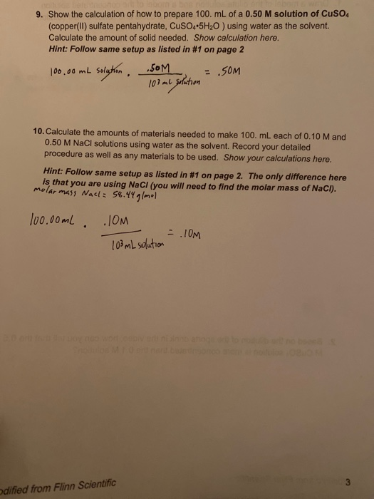 Solved 9. Show the calculation of how to prepare 100 mL of a | Chegg.com