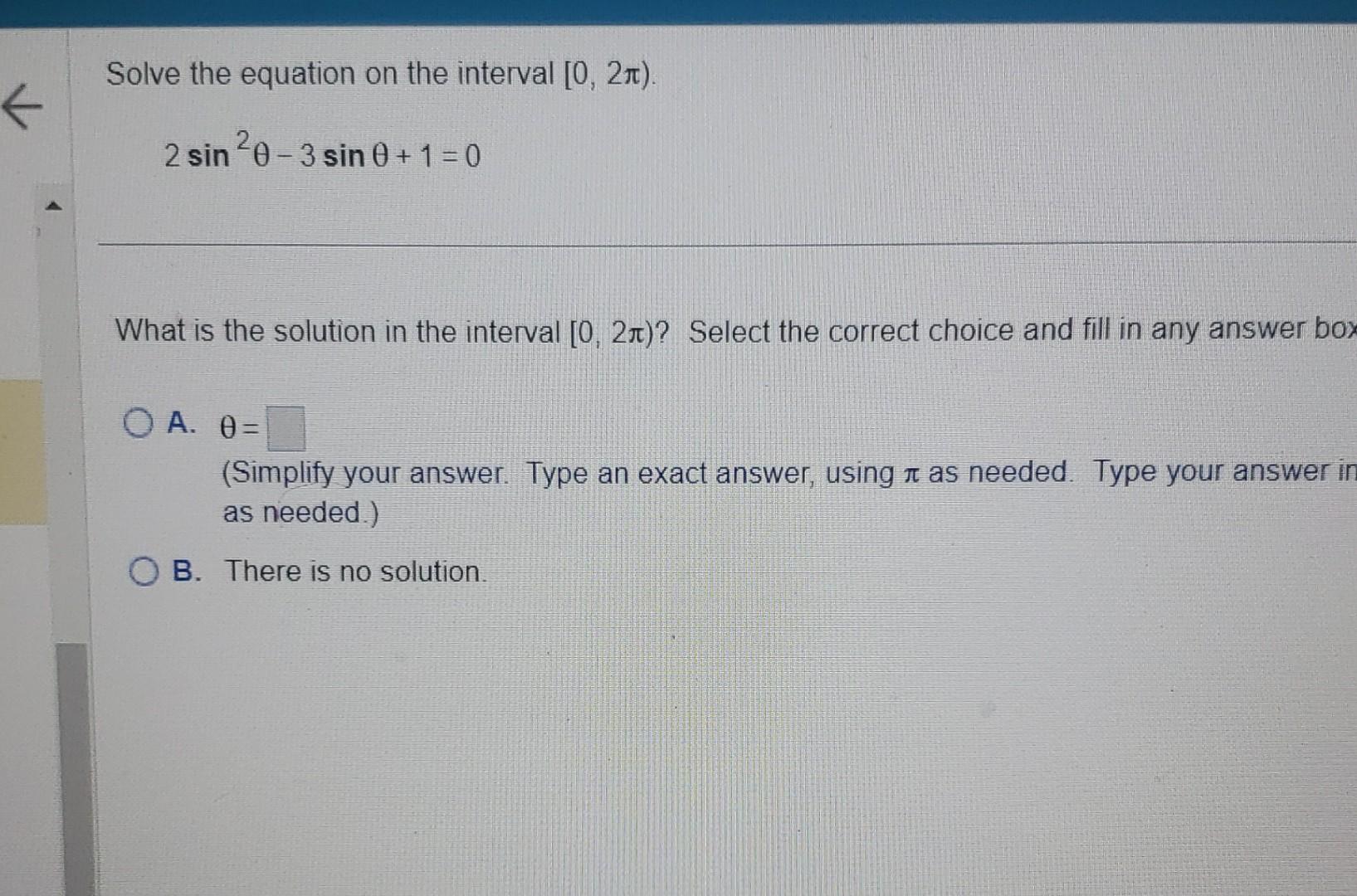 Solved Solve the equation on the interval [0,2π) | Chegg.com
