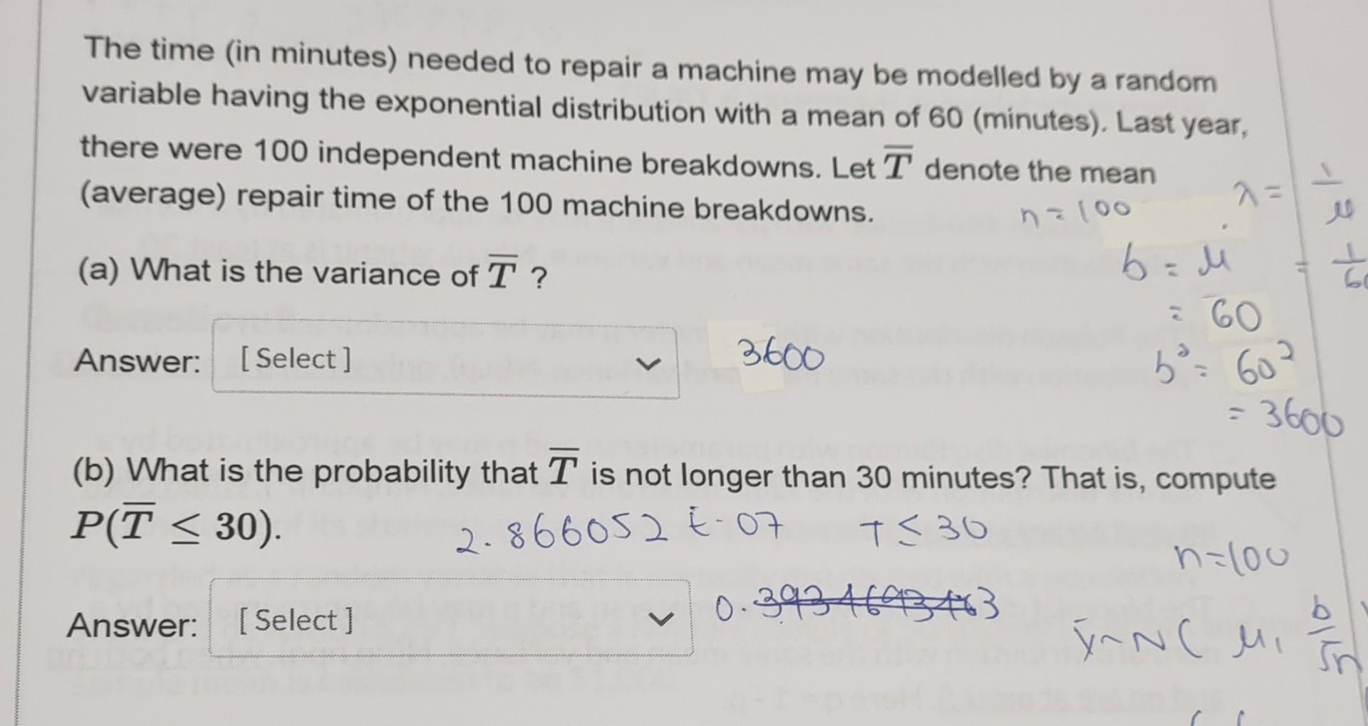 Solved The time (in minutes) needed to repair a machine may | Chegg.com
