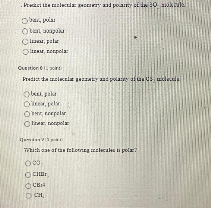 Solved Which one of the following molecules is nonpolar? | Chegg.com