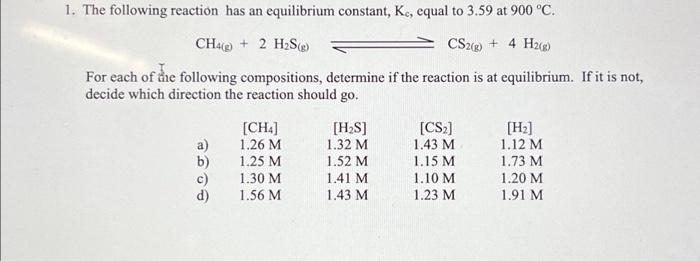 Solved 1. The following reaction has an equilibrium | Chegg.com