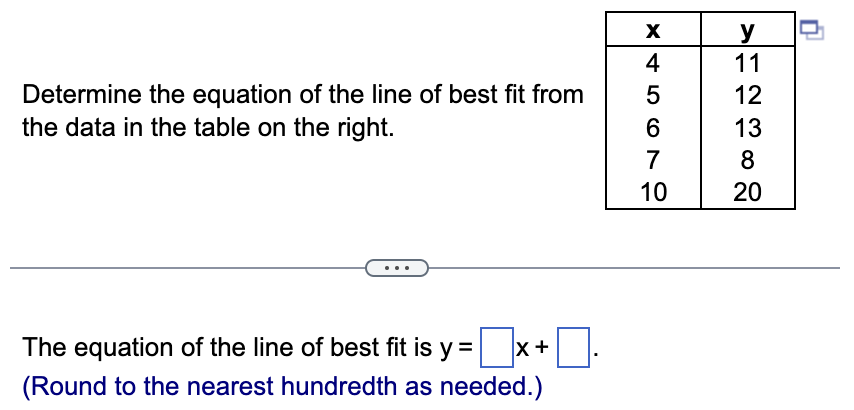 Solved Determine the equation of the line of best fit | Chegg.com