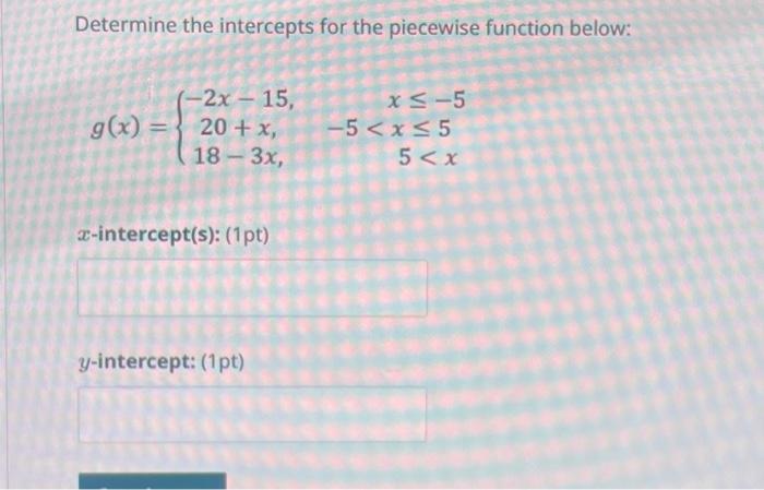 Solved Determine the intercepts for the piecewise function | Chegg.com