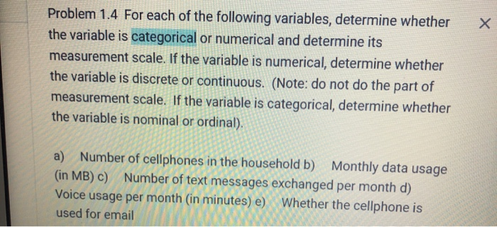 Solved X Problem 1.4 For each of the following variables, | Chegg.com