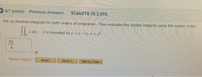 Solved 0/1 points Previous Answers SCalcET8 15.2.015 Set up | Chegg.com