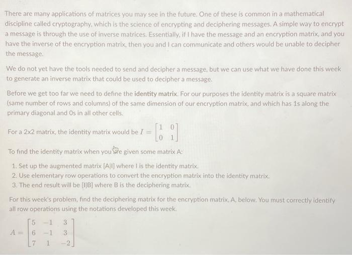 Solved There are many applications of matrices you may see | Chegg.com