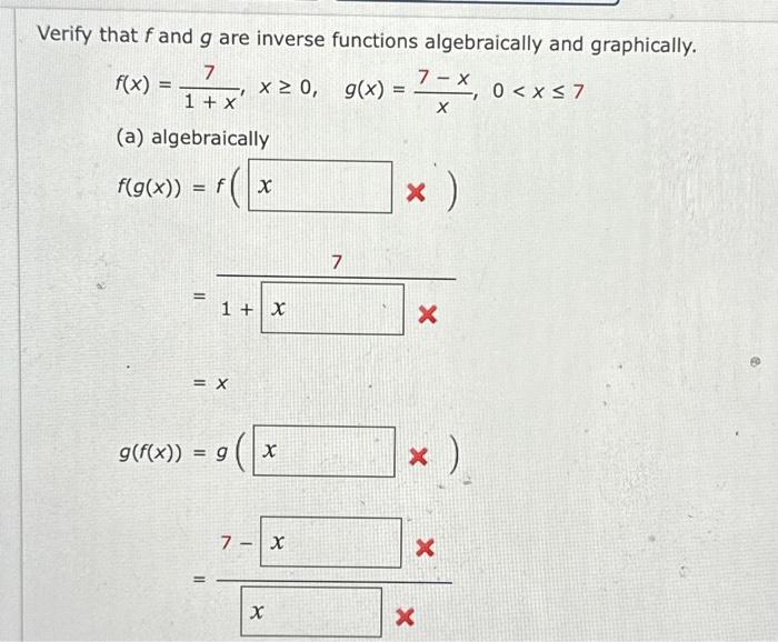 Solved Verify that f and g are inverse functions | Chegg.com