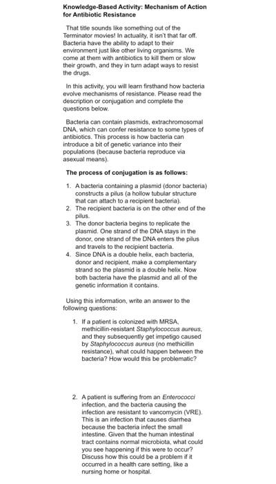 Solved Knowledge-Based Activity: Mechanism of Action for | Chegg.com