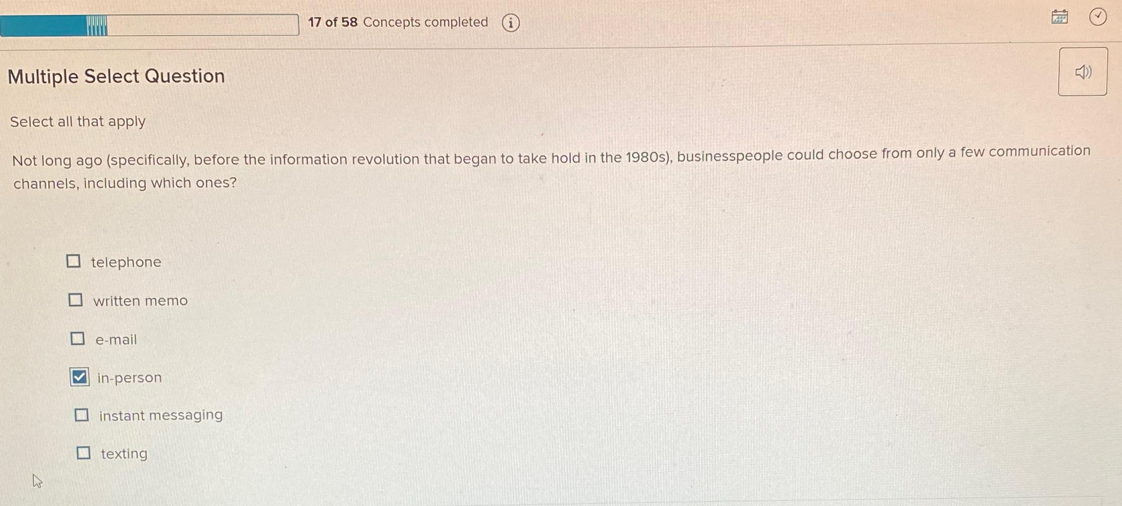 Solved 17 ﻿of 58 ﻿Concepts completed (i)Multiple Select | Chegg.com
