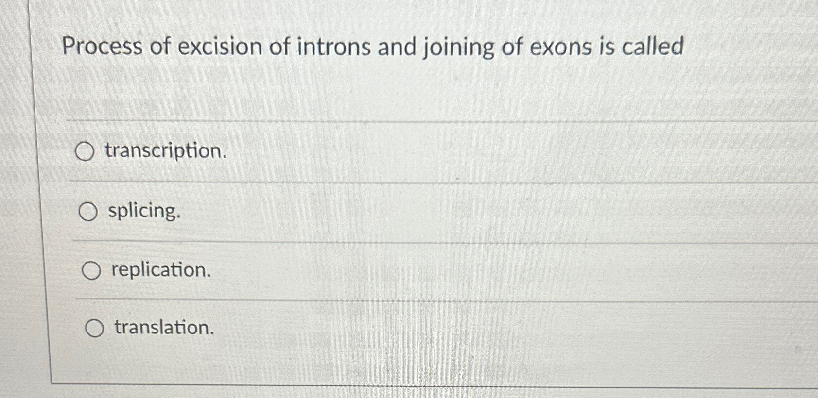 Solved Process of excision of introns and joining of exons | Chegg.com