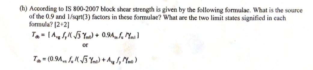 (h) ﻿According to IS 800-2007 ﻿block shear strength | Chegg.com