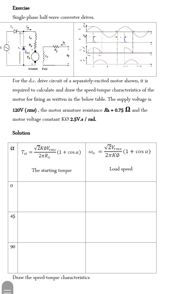 Solved Exercise Single-phase half-wave converter drives. | Chegg.com