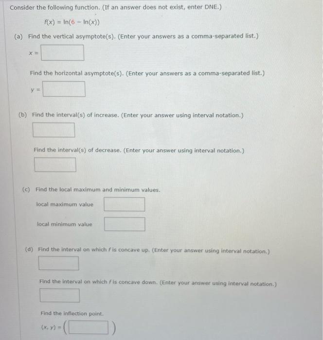 Solved Consider the following function. (If an answer does | Chegg.com