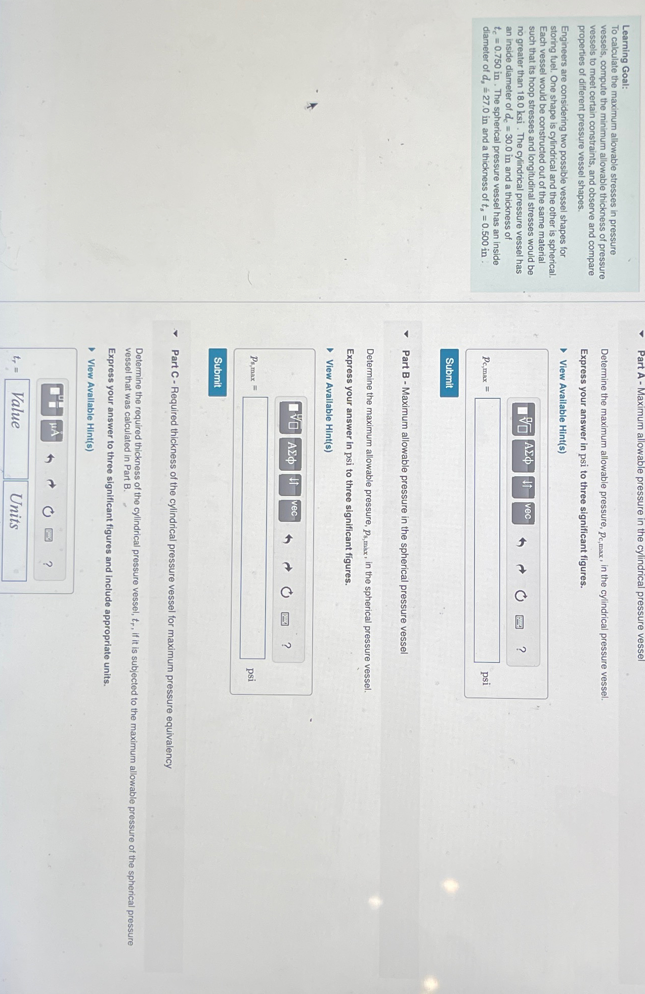 Solved Learning Goal:To calculate the maximum allowable | Chegg.com