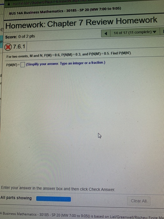 Solved mathxl.com/Student/Player Homework.asp BUS 14A | Chegg.com