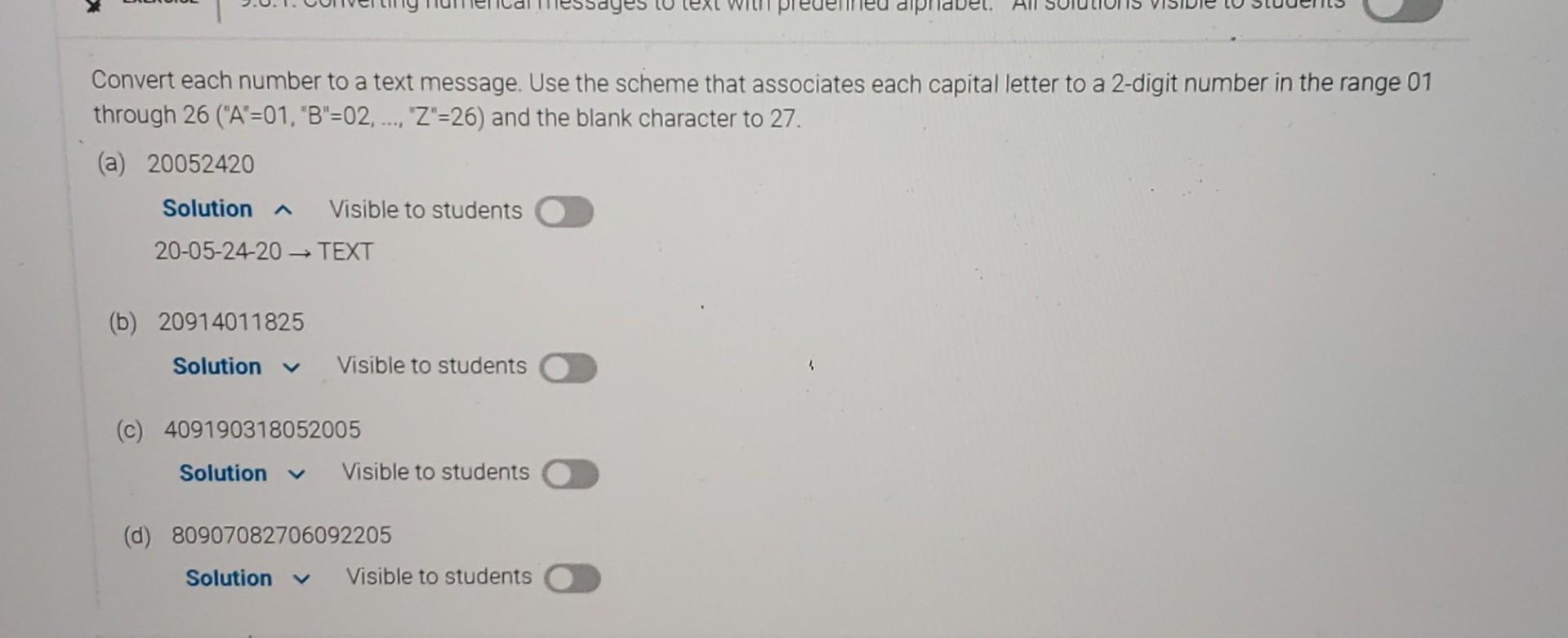 Solved Convert each number to a text message. Use the scheme | Chegg.com