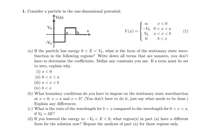 Solved Vol 1. Consider a particle in the one-dimensional | Chegg.com