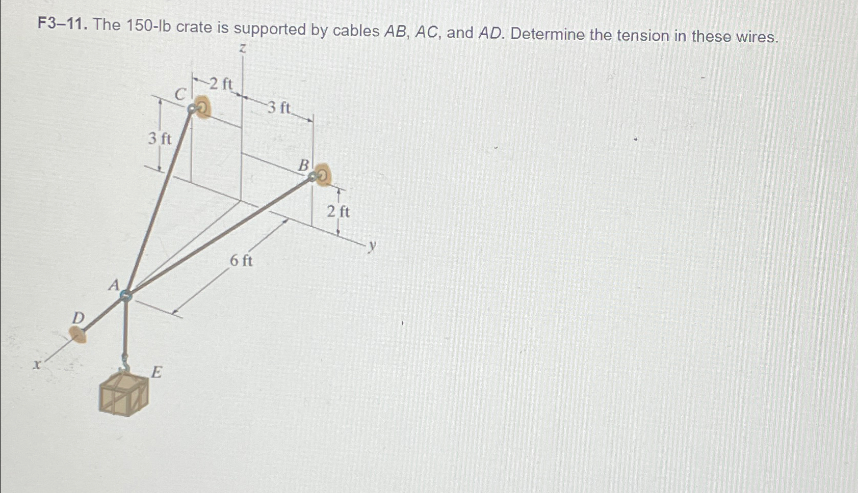 Solved F3-11. ﻿The 150-lb crate is supported by cables | Chegg.com